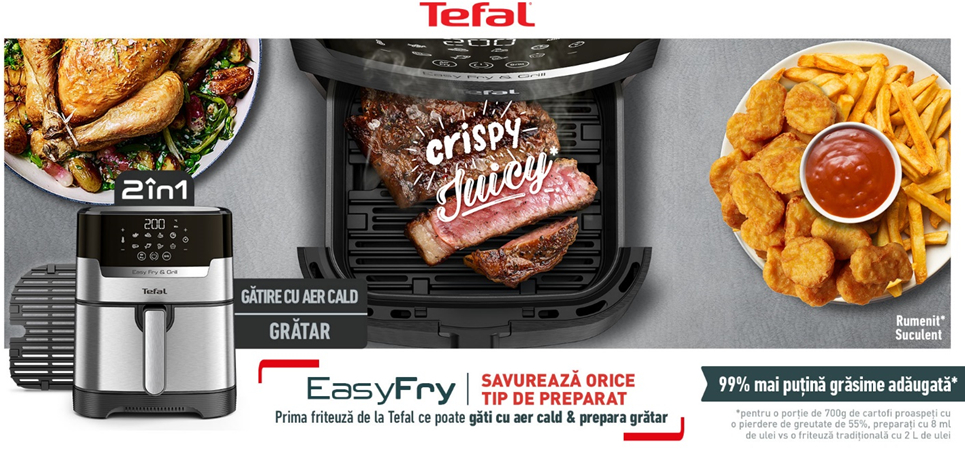 Friteuza fara ulei Tefal Easy FryGrill 2in1 EY505D15 1400W 4.2L temperatura - domo.ro