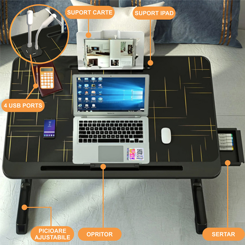 Stand laptop multifunctional tip masuta Reglabil Pliabil 60cm x 40cm x 27cm