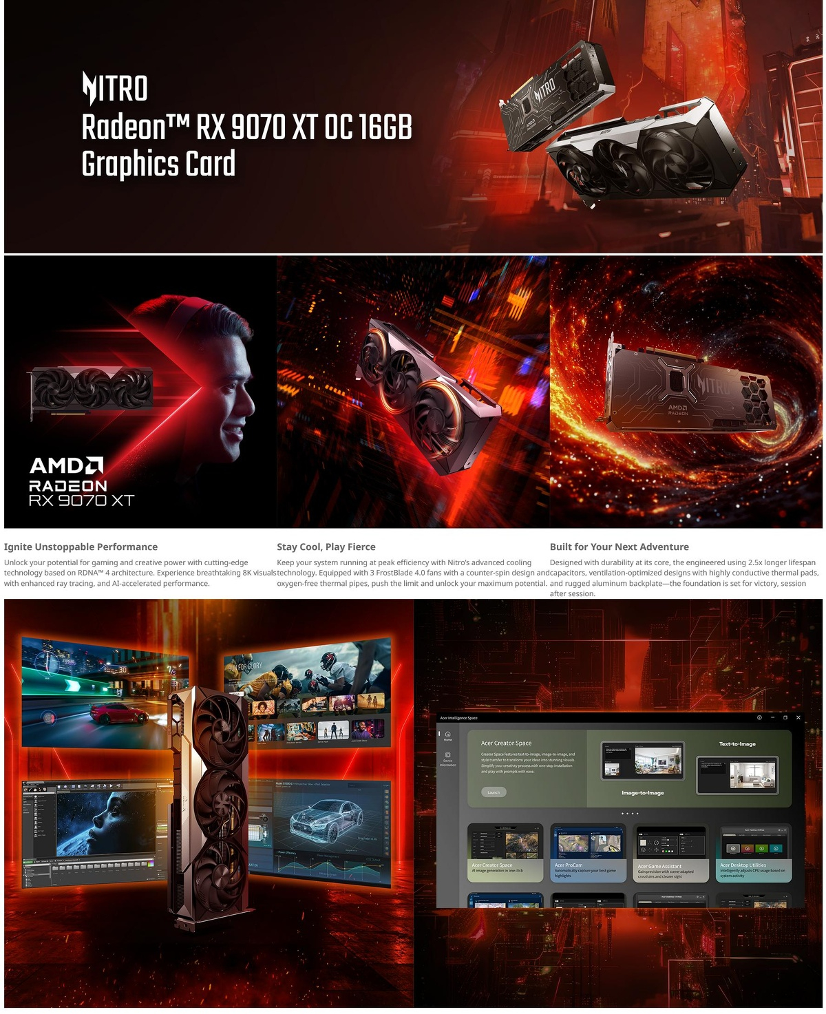 Placa video Acer Nitro OC AMD Radeon RX 9070 XT 16GB GDDR6 256 bit DP ...