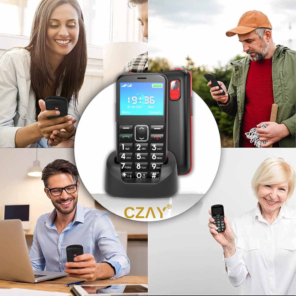 Telefon Mobil Seniori CZAY® cu Taste Mari si Buton SOS pentru Siguranta