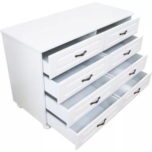 Comoda Dynasty Alb cu 8 sertare si blat MDF 138 X 90 X 58 - domo.ro