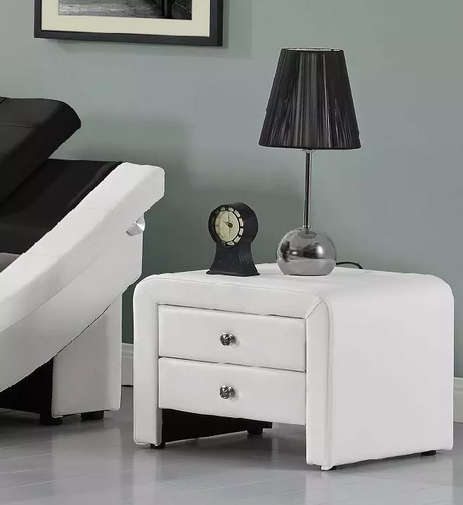 Noptiera Dormitor tapitata de lux piele eco alba 50x37x38 cm Bortis ...