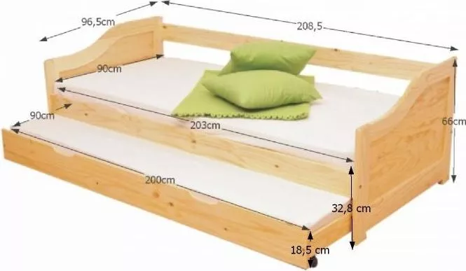 Pat copil cu pat suplimentar extensibil lemn pin/natur suporturi saltea ...