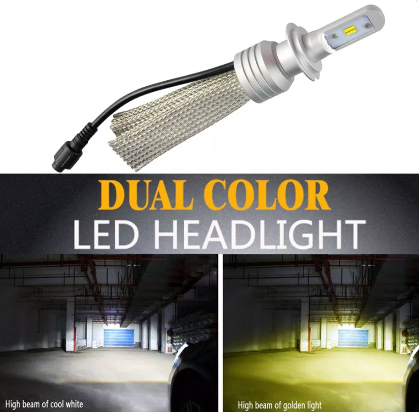 Set bec LED L11 culoare duala alb 6000K si galben 3000K H11 5500 lumeni ...