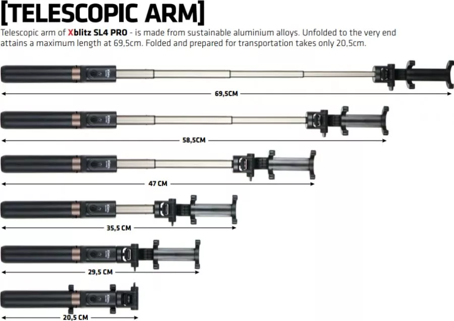 Set selfie Stick cu trepied si telecomanda Bluetooth Xblitz SL4 PRO ...