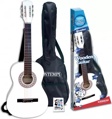 Chitara 92 cm lemn alb clasica din lemn cu 6 corzi metalice GSW92.3/BL - domo.ro