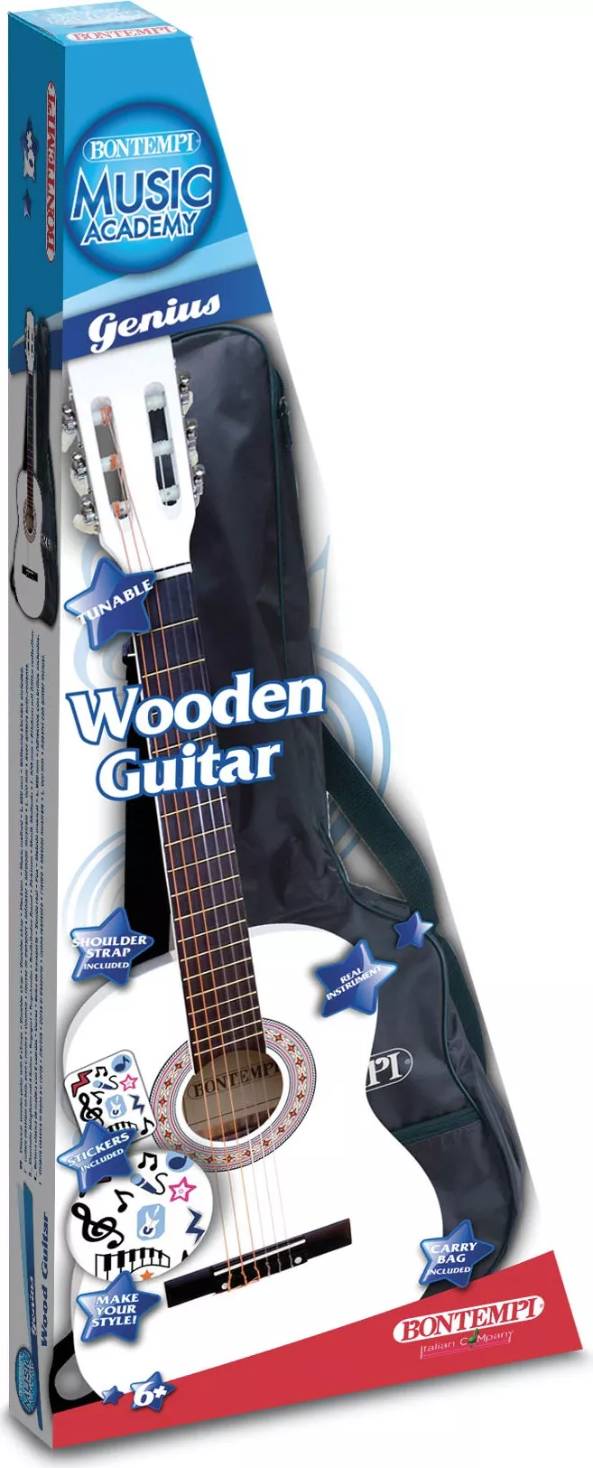 Chitara 92 cm lemn alb clasica din lemn cu 6 corzi metalice GSW92.3/BL - domo.ro