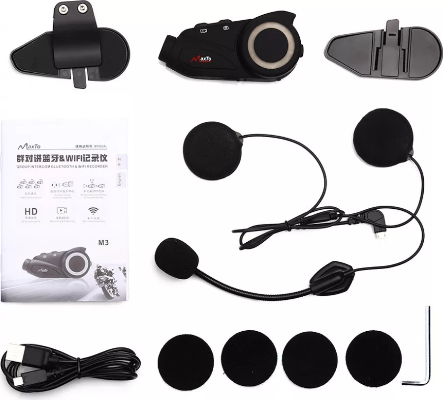 Sistem de comunicare moto intercom MAXTO M3 camera video FULLHD 1080P ...