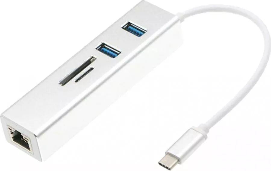 Adaptor Metalic Type C Laptop MTP 5 in 1 la RJ45 Enthernet 2 USB 3.0 SD/Micro - domo.ro
