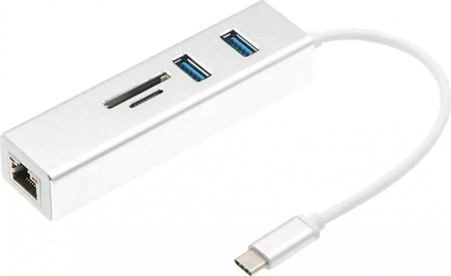 Adaptor Metalic Type C Laptop MTP 5 in 1 la RJ45 Enthernet 2 USB 3.0 SD/Micro - domo.ro