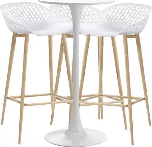 Set masa si scaune de bar alb RAKI 4 piese masa 60x101cm cu 3 scaune ...