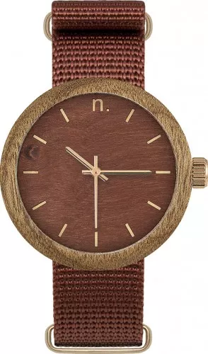 Ceas de dama din lemn Neat - New Hoop - 38mm Maro cu detalii aurii ...