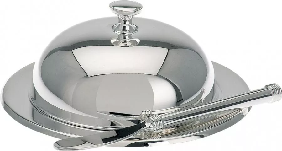 Untiera rotunda argintata cu capac si cutit 4713azay - domo.ro