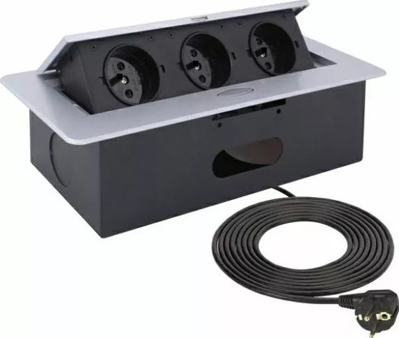 Priza incorporabila in blat dreptunghiulara Kombibox tripla finisaj ...