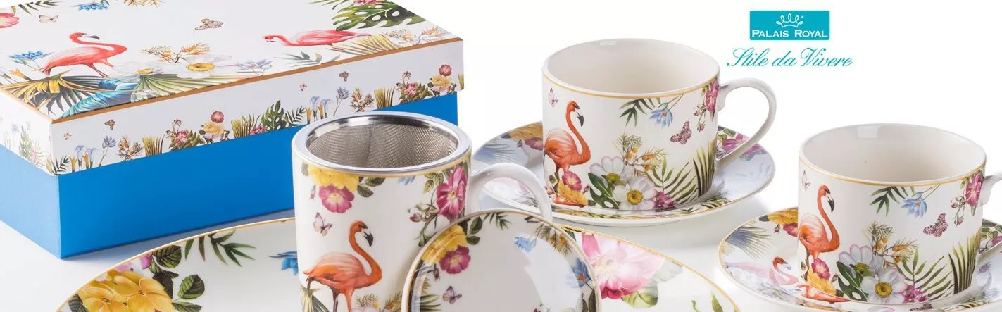 Set 2 cesti si 2 farfuriute cafea din portelan colectia Flamingo 10/36776