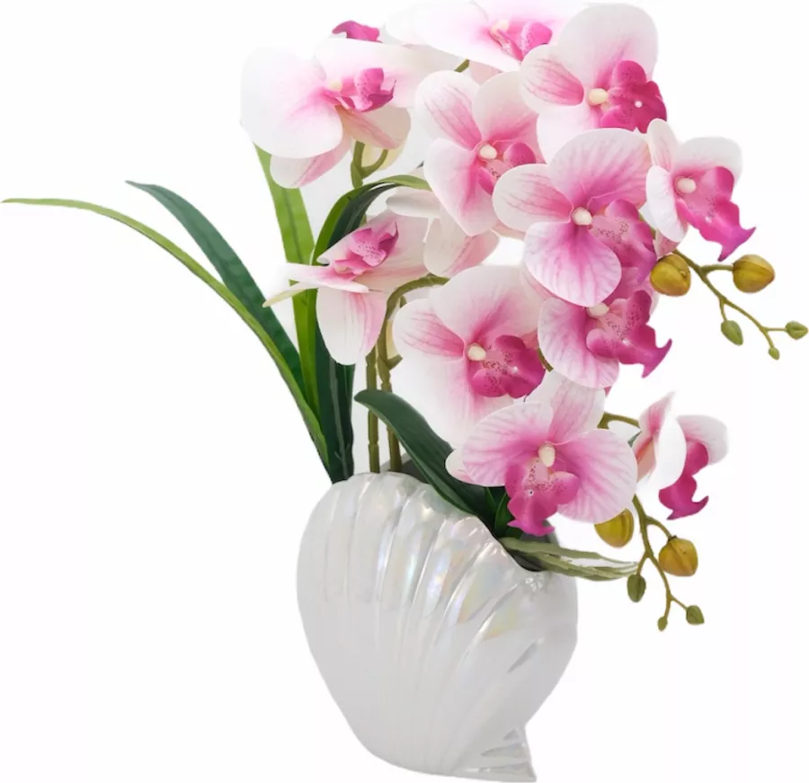 Floare orhidee artificiala in ghiveci sidefat alb/roz 43 cm dzor ...