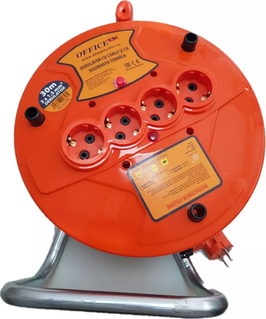 Derulator cu cablu 30m - 3x1.5mmp cu 4 prize schucko si siguranta ...