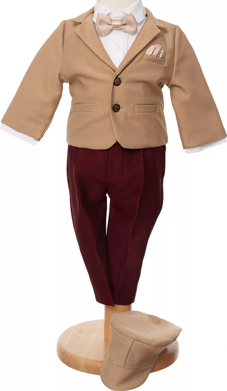 Costum botez elegant Alex culoare crem-visiniu 5 piese 6-9 luni 3sh_503 ...