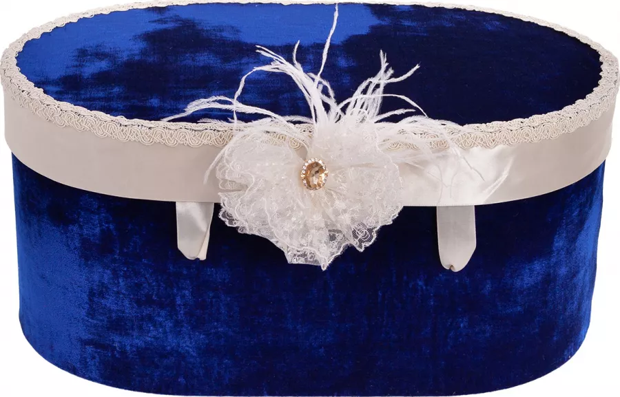 Cufar cutie trusou botez culoare bleumarin-alb catifea vnc144 - domo.ro