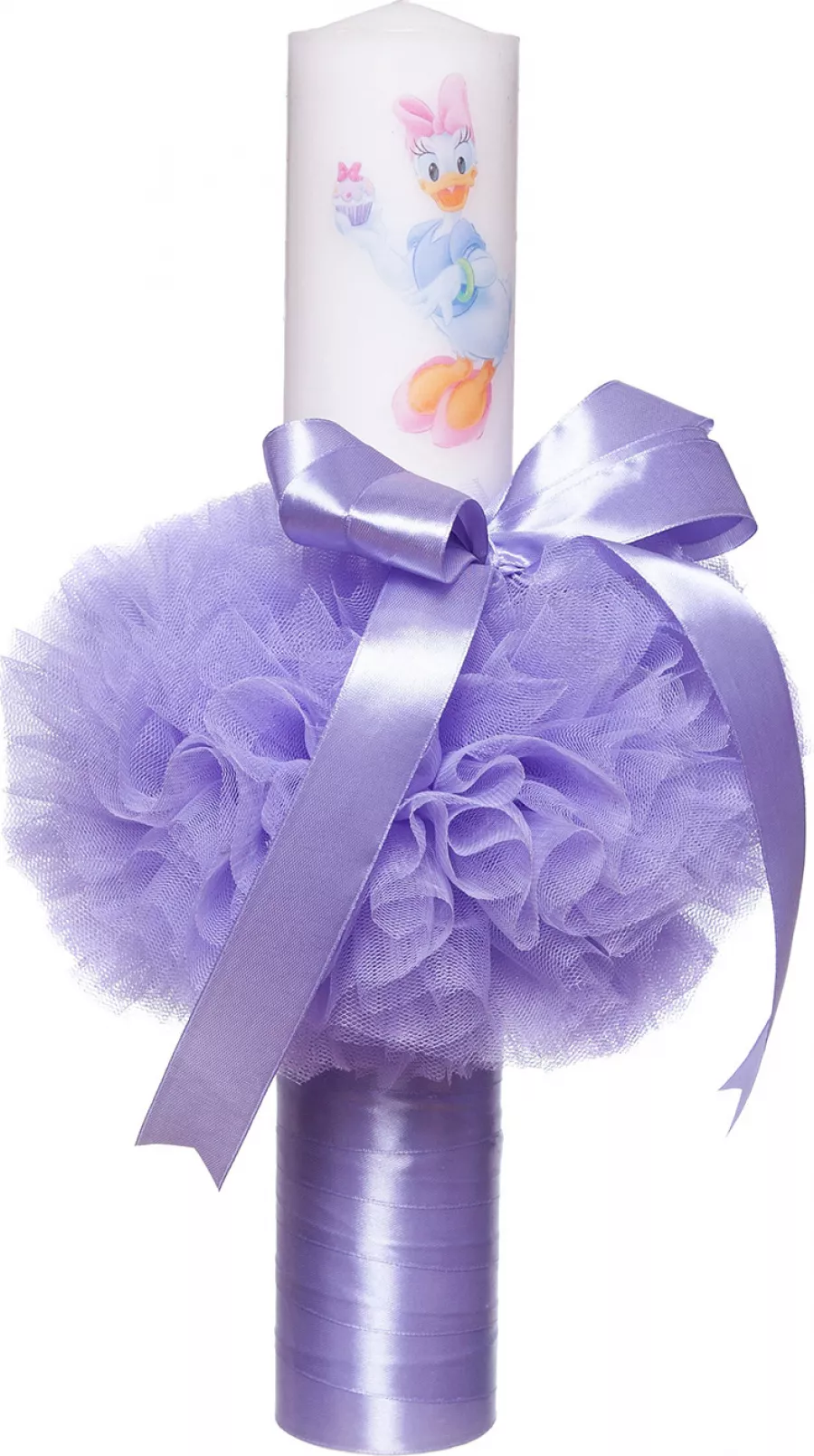 Lumanare botez tul Daisy Duck lucrata manual culoare mov 40 x 6 cm 3sh ...