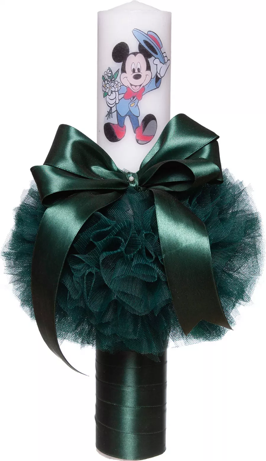 Lumanare botez tul Happy Mickey lucrata manual culoare verde 40 x 6 cm ...