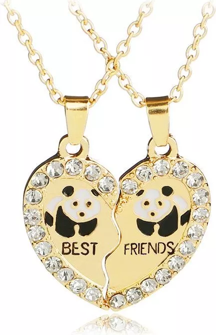Set Lantisoare Medalioane Coliere Inima Panda Best Friend Friends Gold ...