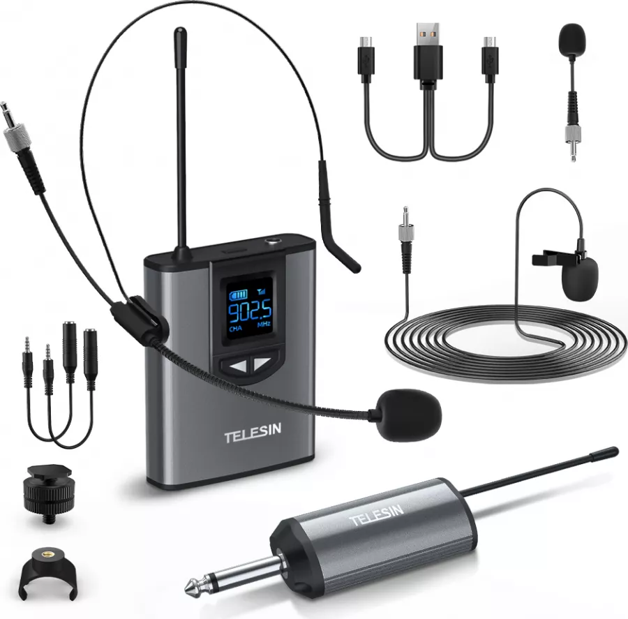 Microfon headset wireless pentru telefoane si camere profesionale ...