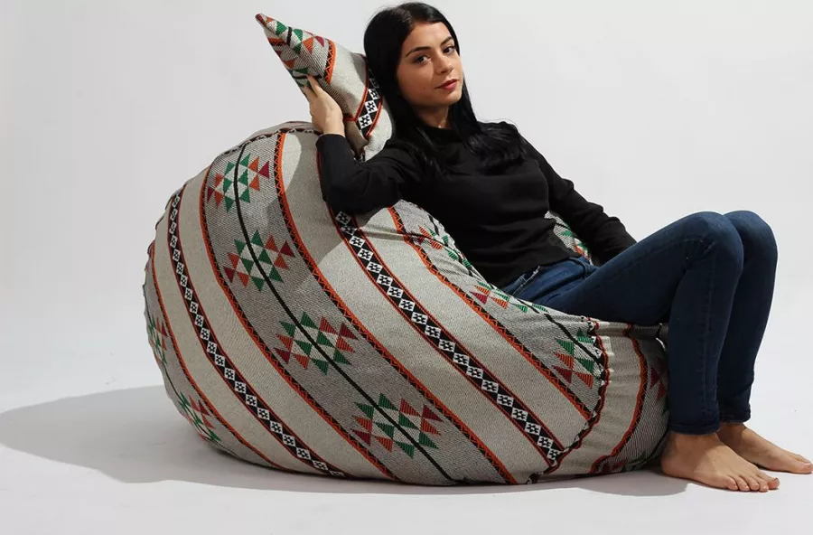 Set Fotoliu Puf Matusalem + Perna decorativa - Etno Gama Premium umplut cu