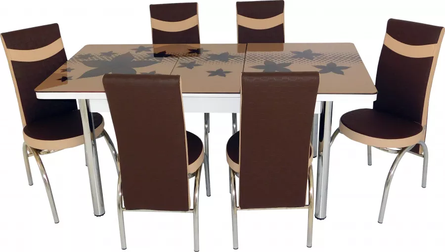 Set masa extensibila Star Crem cu 6 scaune Maro-Crem ARTASTARCREMMC ...