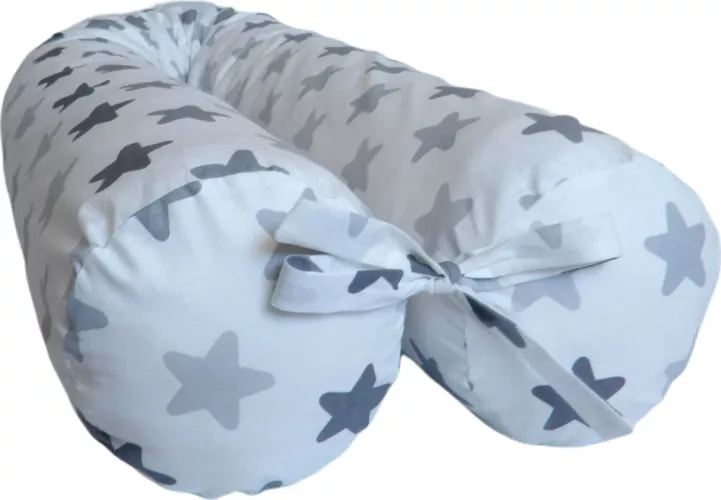 Perna gravide multifunctionala 100 bumbac alb cu stelute gri 160 cm x 15 cm