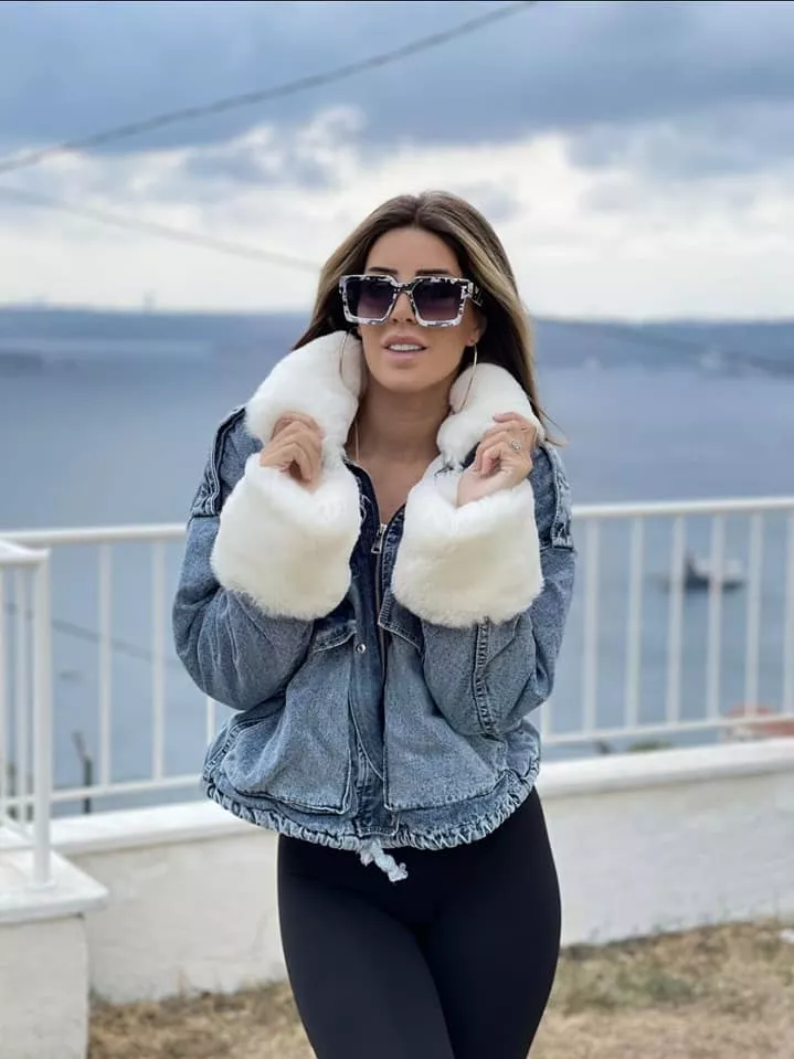 Geaca de Blugi Dama - Boyfriend cu blanita alba Albastru S variation ...