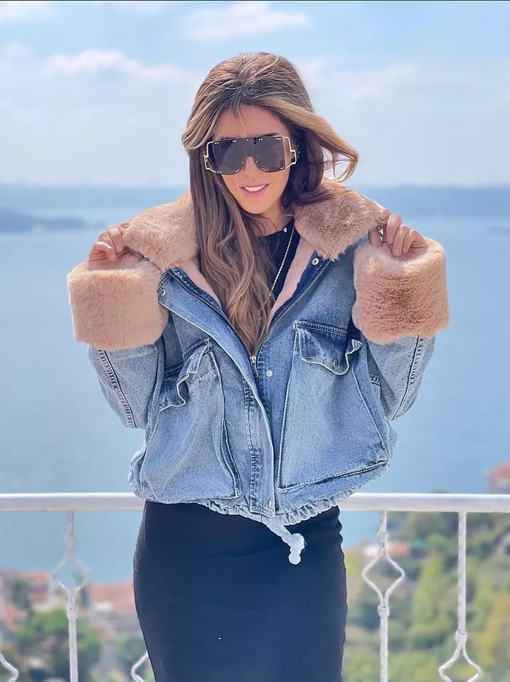 Geaca de Blugi Dama - Boyfriend cu blanita maro Albastru XL variation ...