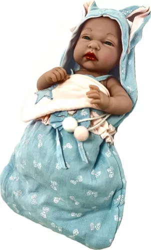 Papusa Bebe Nou Nascut bleu cu scutecel de dormit 30 cm ser360420 - domo.ro