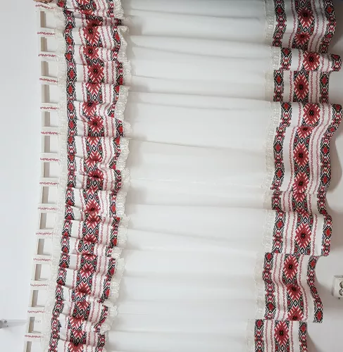 Perdea rustica alb/rosu 00172 - domo.ro