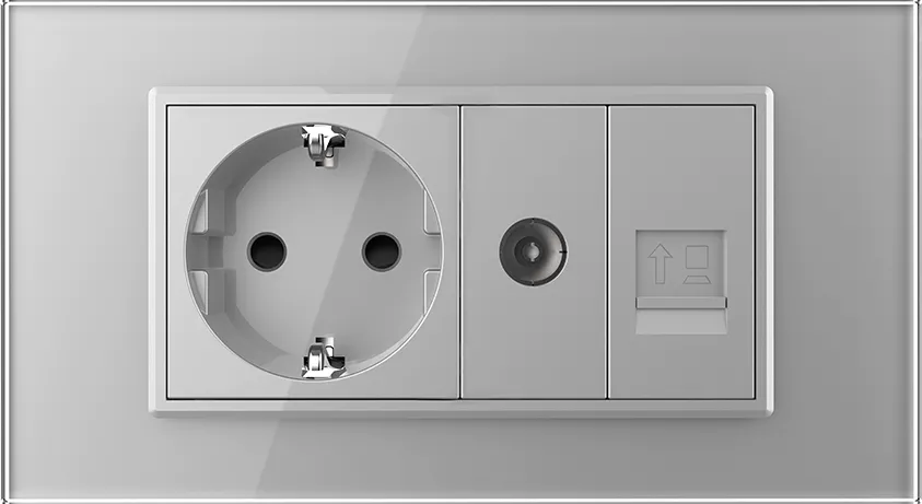 Priza Dubla Livolo cu Rama din Sticla 1 Priza Schuko+TV internet Standard