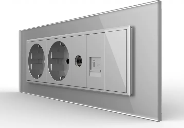 Priza Tripla cu Blank Livolo cu Rama din Sticla 2 Prize Schuko+TV ...