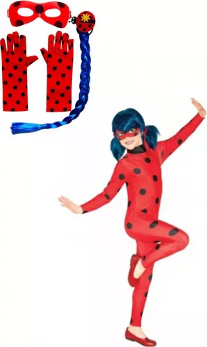 Costum Carnaval Miraculous Ladybug Marinette cu masca manusi si coada ...