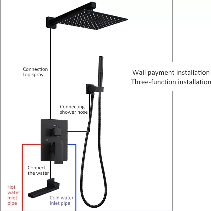 Set de dus negru ASCOLI cu para patrata 30 cm negru mat 3 functii de ...