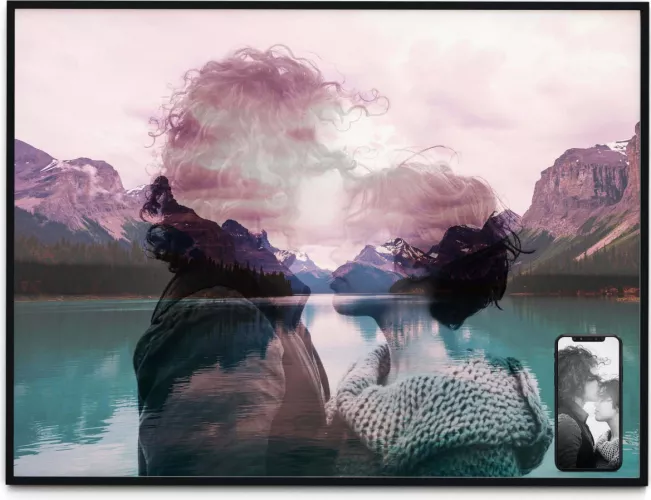 Tablou personalizat cu rama poza cuplu romantic in dubla expunere ...