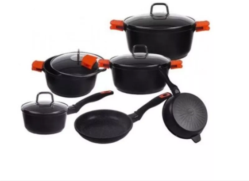 Set oale cratite si tigai marmorate 10 piese din aluminiu forjat Granit ...