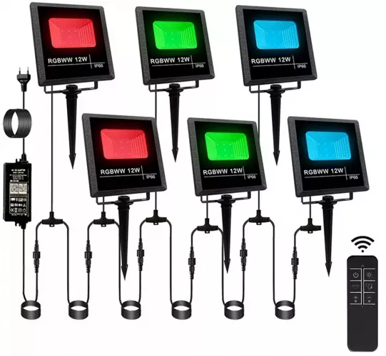 Set 6 Lampi ambientale LED RGB pentru gradina IP66 120W 8000lm OS-WF ...