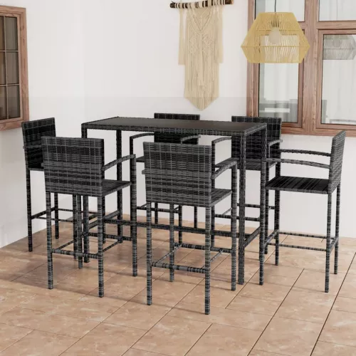 Emaga Set mobilier bar de gradina 7 piese gri poliratan 3064847 - domo.ro
