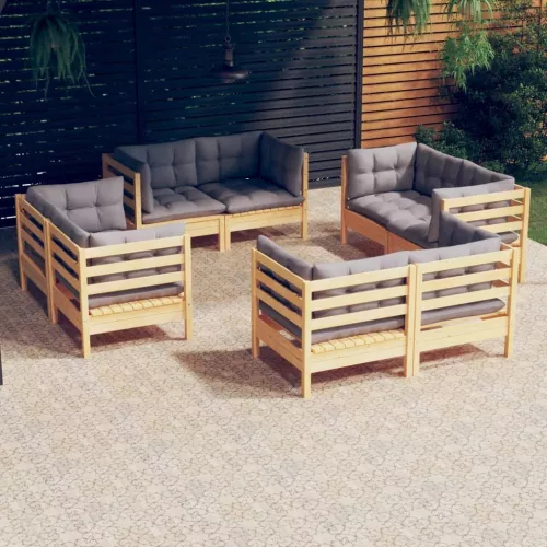 Emaga Set mobilier gradina cu perne 8 piese gri lemn pin 3096057 - domo.ro
