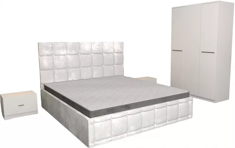 Set Dormitor Regal Alb cu Dulap 3 usi Alb 123x192x48 cm Pat Matrimonial ...