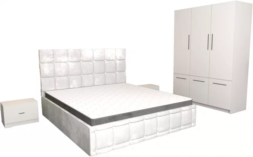 Set Dormitor Regal Alb cu Dulap David 6 usi Alb 150x200x61 Pat ...