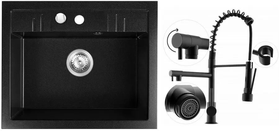 Set Chiuveta bucatarie simpla 58x48 cm grafit si Baterie Bucatarie Sef ...