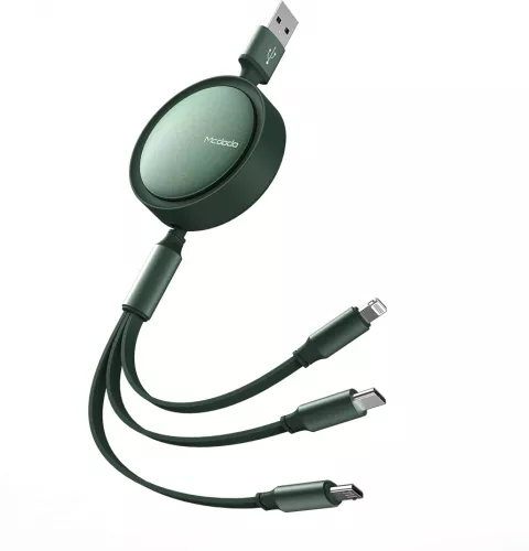 Cablu retractabil Mcdodo 3in1 - Lightning USB-C MicroUSB 1 2m Verde ...