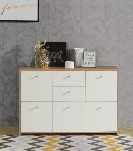 Comoda dormitor moderna cu sertare si rafturi model Berta 114x77x30 cm ...