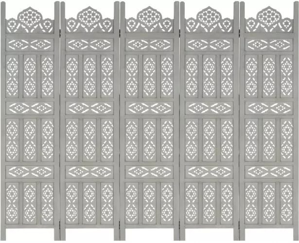 Paravan camera sculptat manual 5 panouri gri 200x165 cm mango 285323 ...