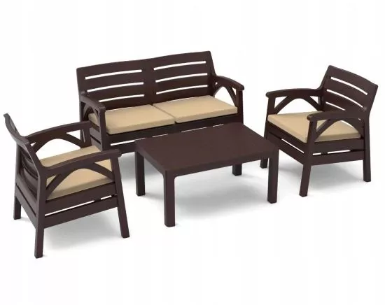 Set mobilier gradina/terasa maro 1 masa 2 scaune 1 banca Santana ...